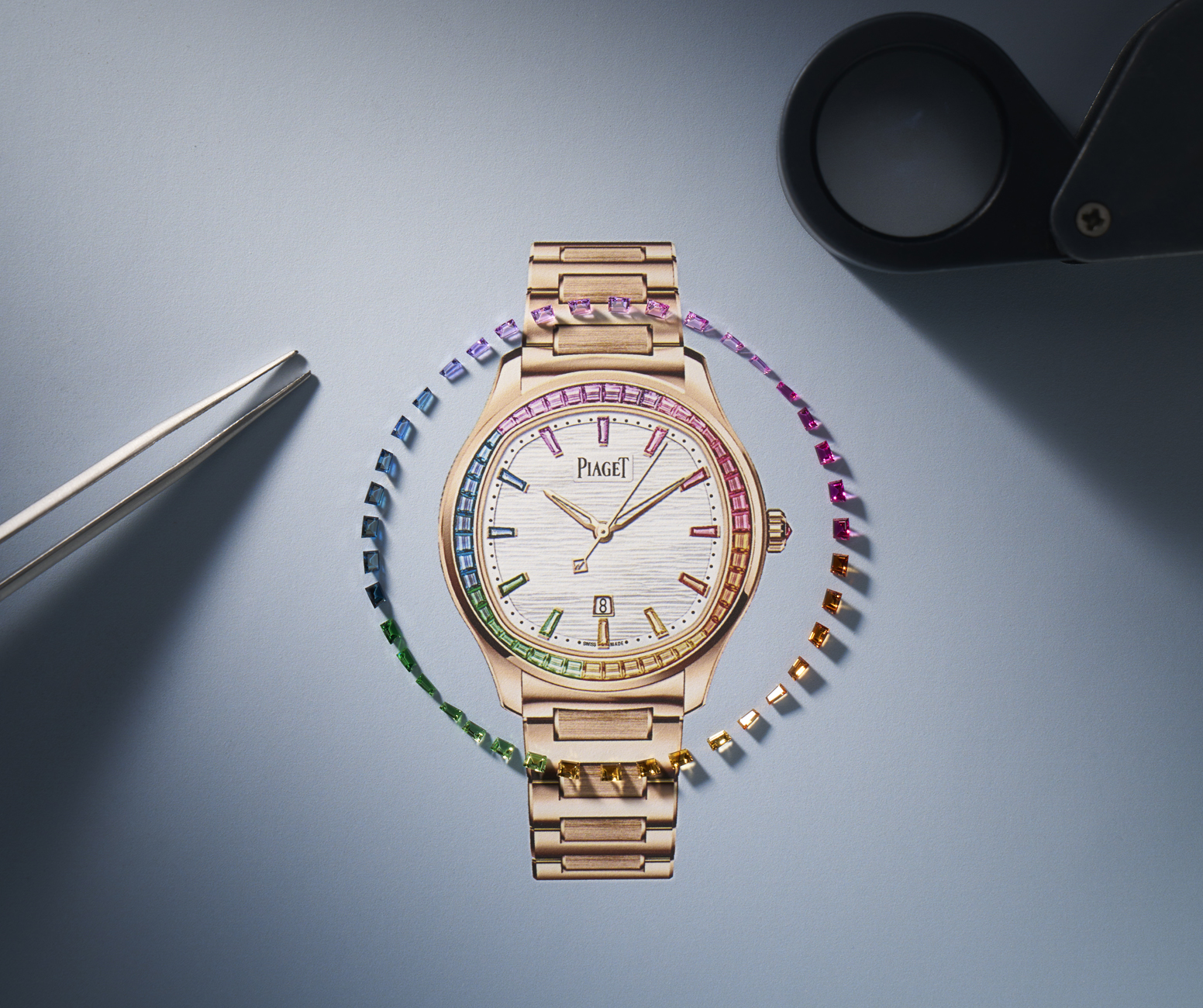 Golden Piaget Polo Date dazzles in rainbow-colored gems - WATCHPRO USA